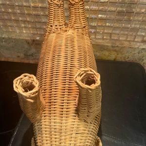 Vintage | Dining | Pig Wicker Basket Wine Bottle Holder Decanter Rack ...